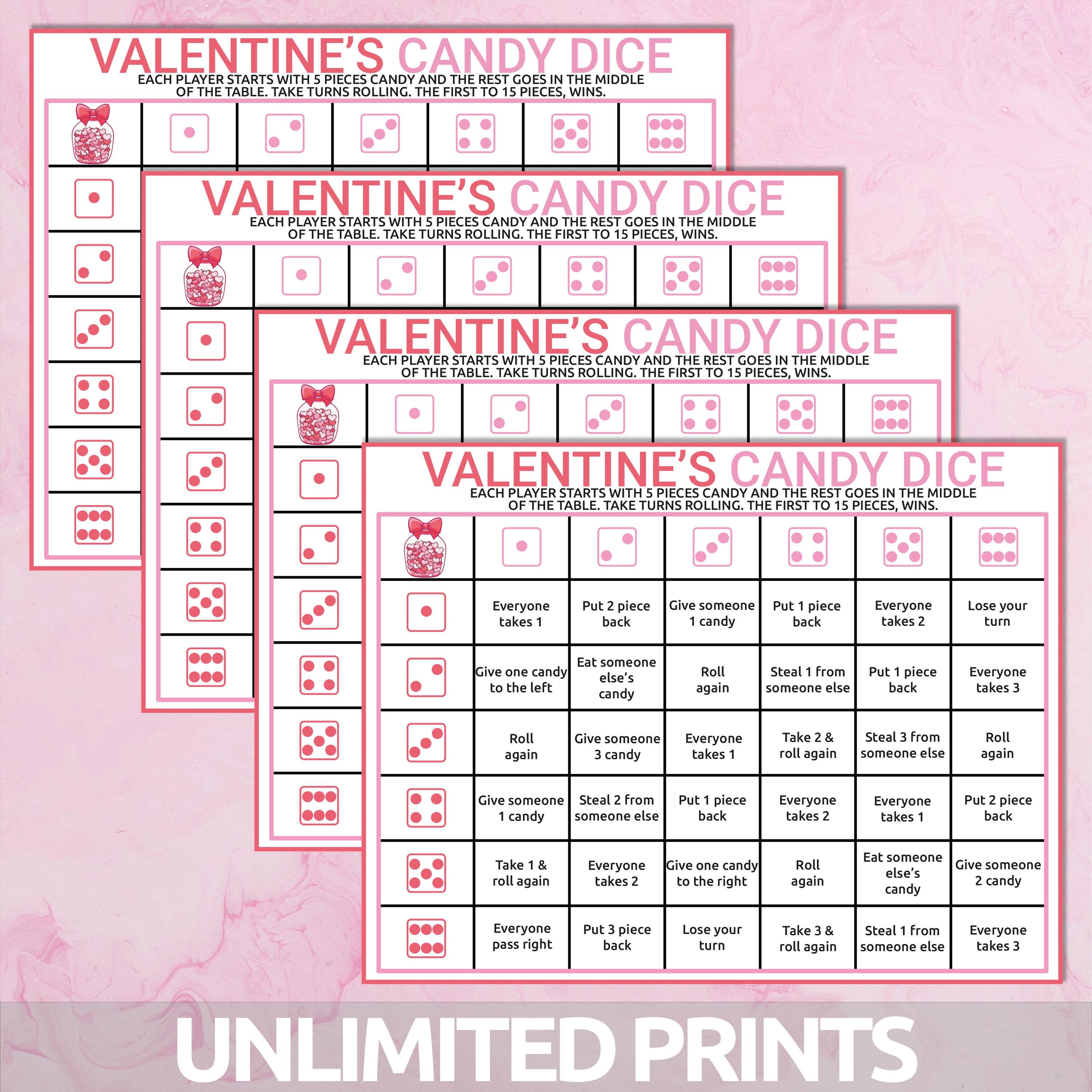 Printable Valentines Dice Game | Valentine's Day Candy Dice Game ...