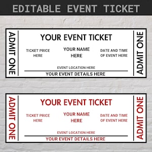 Editable Event Ticket | Party Invitation Ticket | Printable Event ...