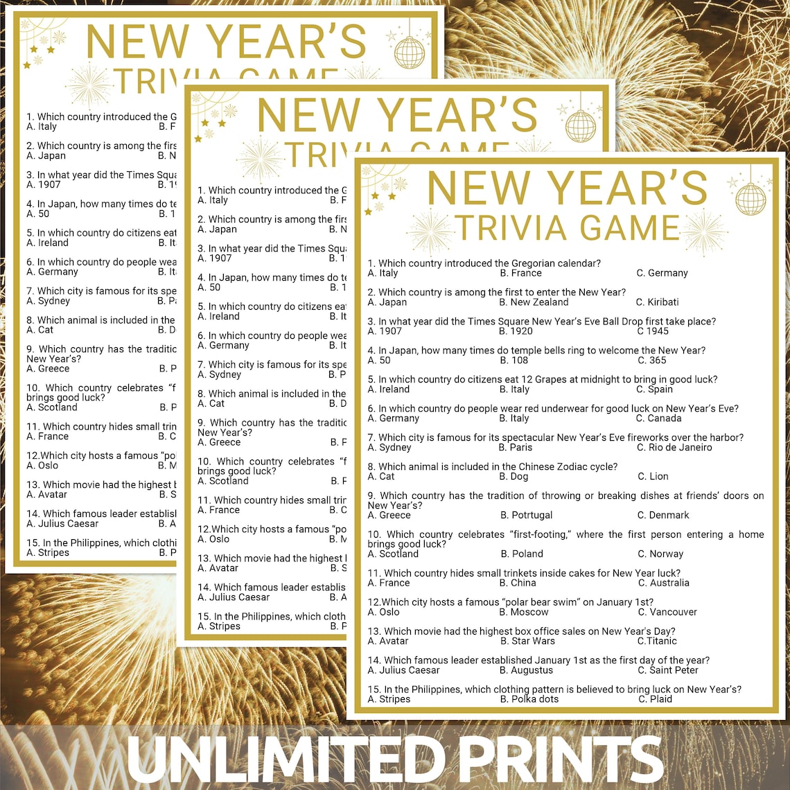New Years Trivia Game | New Year's Eve Trivia Game | New Years Eve ...