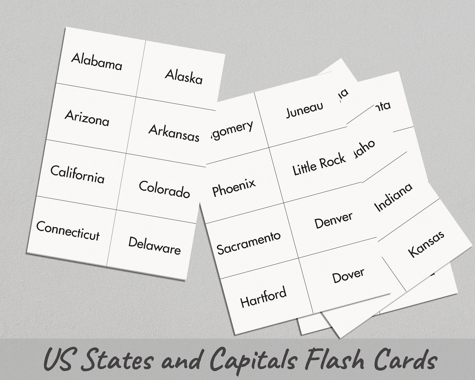 Printable US States and Capitals Flash Cards Educational Activities US ...