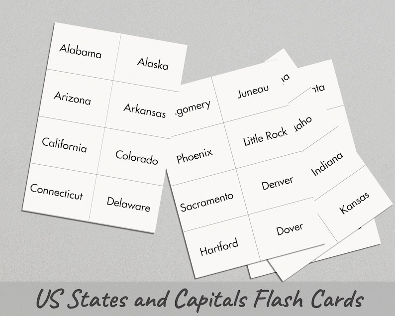 Printable US States and Capitals Flash Cards | Educational Activities ...