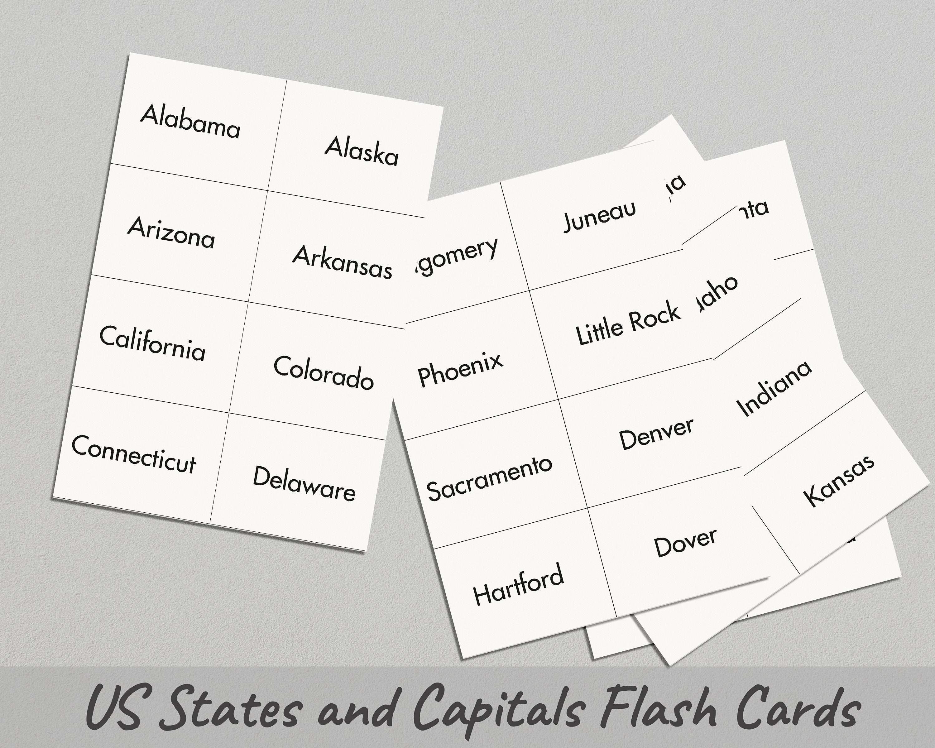 Printable US States and Capitals Flash Cards Educational Activities US ...