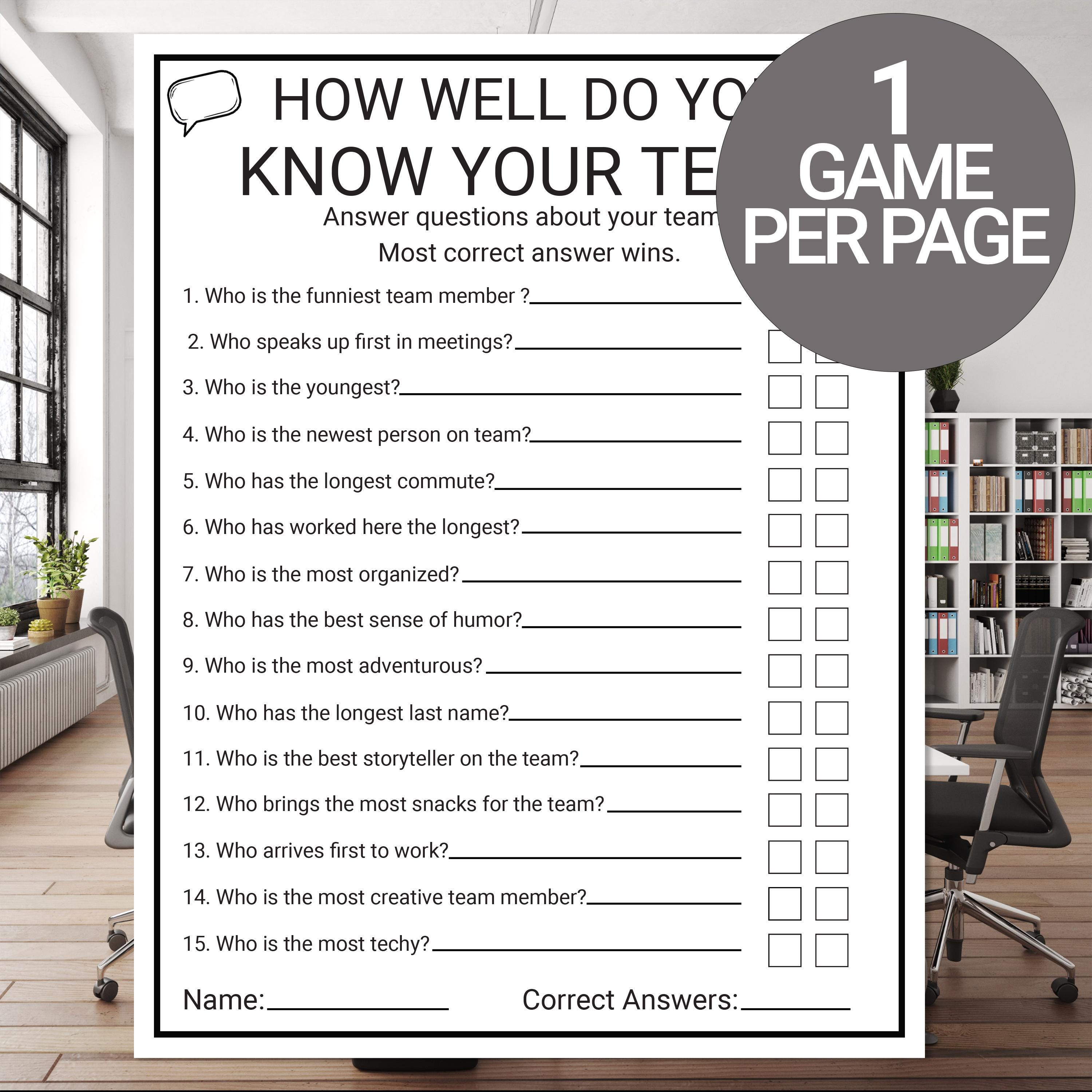 Office Trivia Team Building Games | Team Building Games | Coworker ...