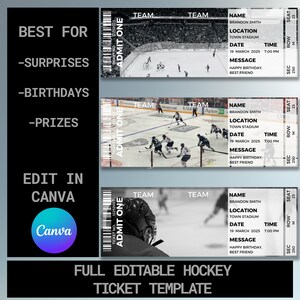 Custom Hockey Ticket | Hockey Ticket Template Printable | Editable ...