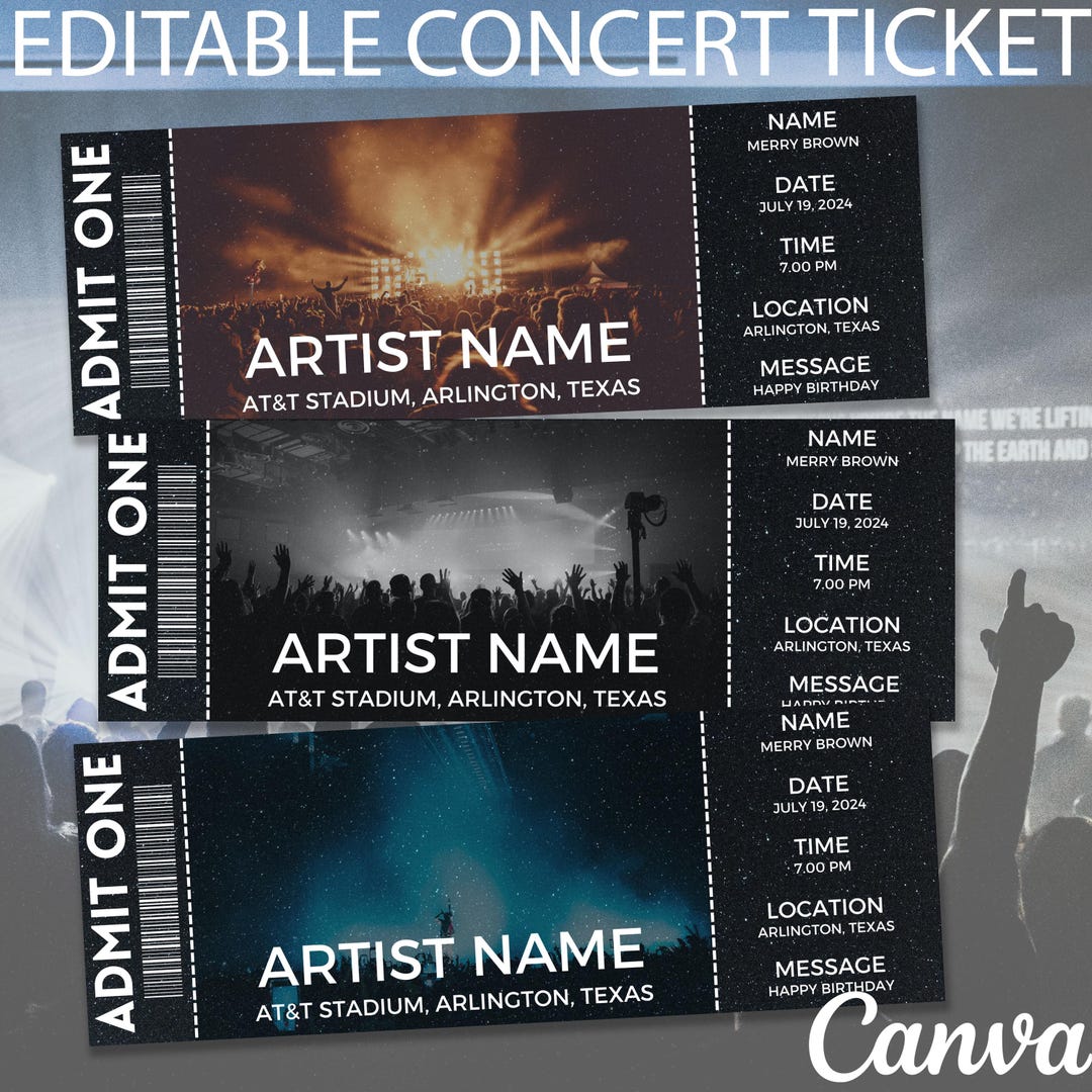 Editable Concert Ticket Template | Custom Concert Ticket | Personalized ...