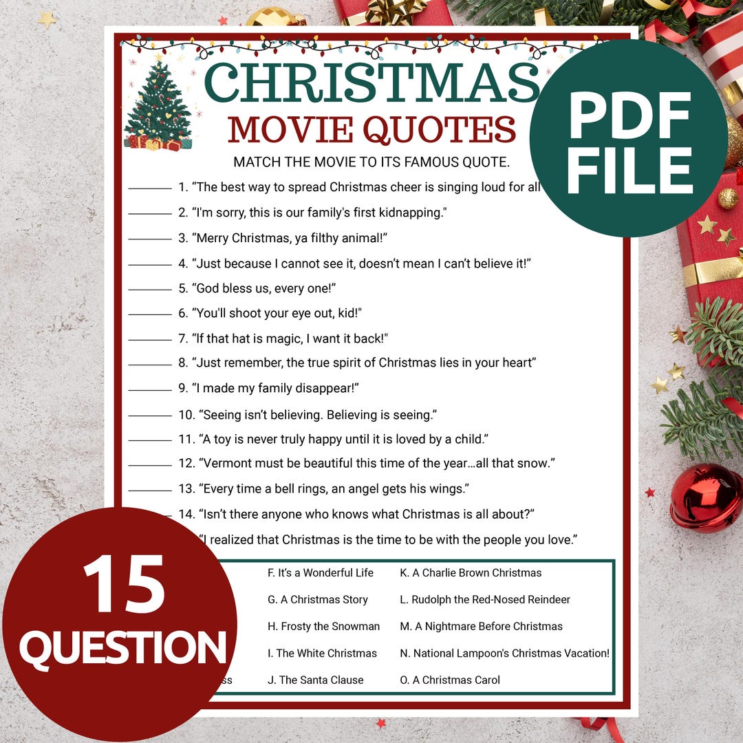 Christmas Movie Quote Trivia Game | Holiday Movie Quote Game ...