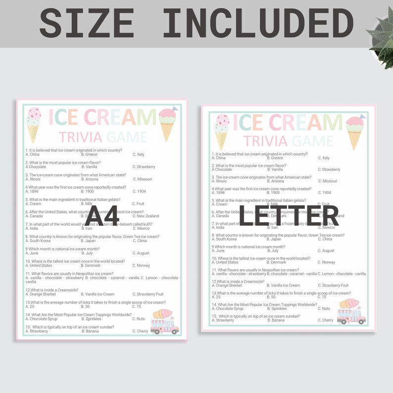 Ice Cream Trivia Game | Ice Cream Party Game | Printable Ice Cream Quiz ...
