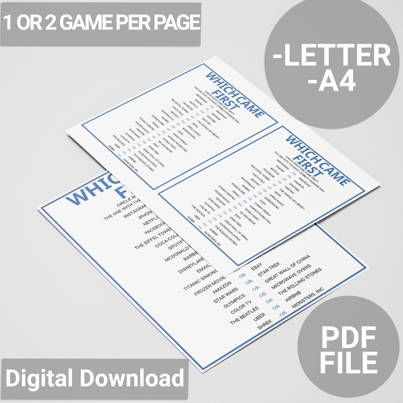 Which Came First Trivia Game | Printable Trivia Game Quiz | Guess Which ...
