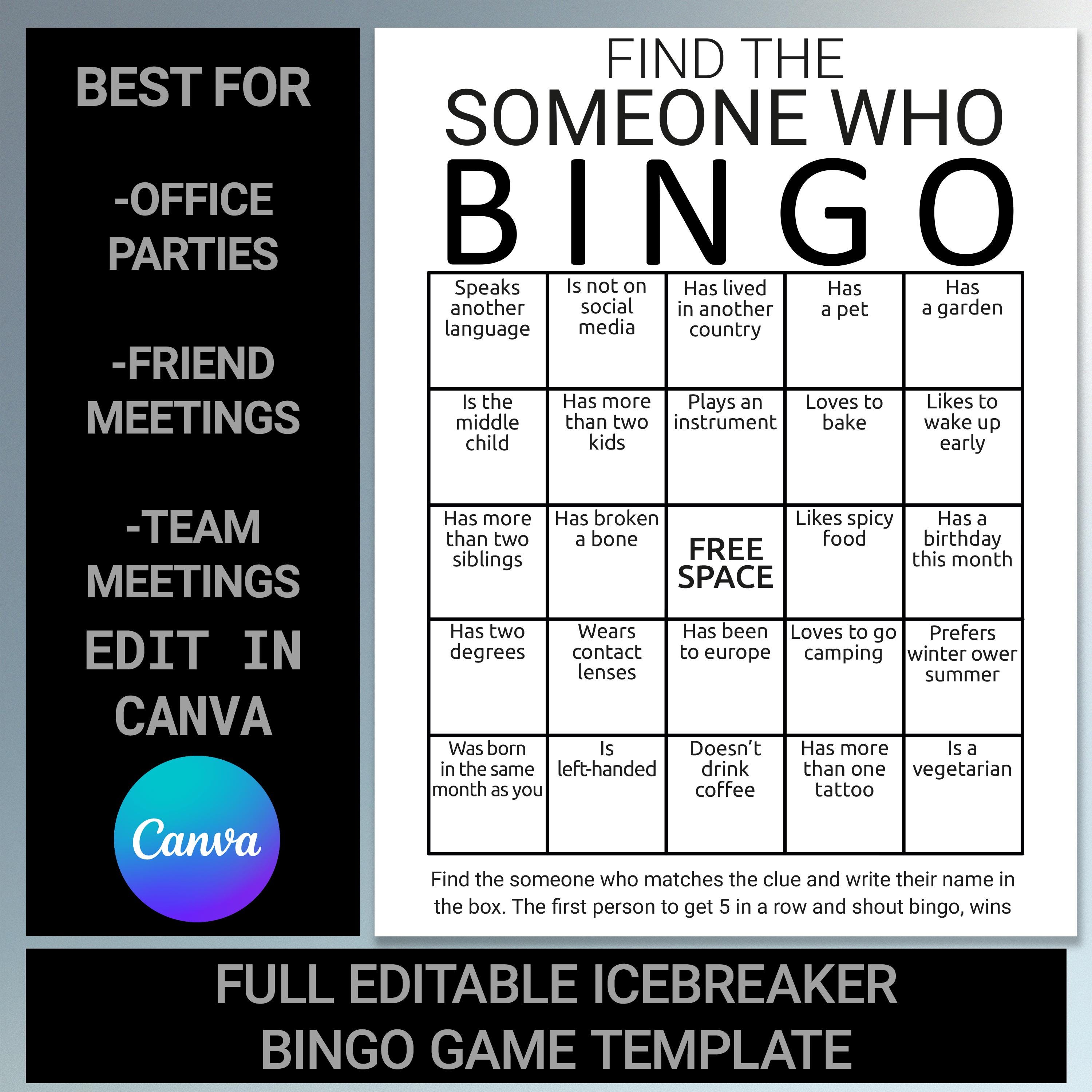 Editable Get to Know You Bingo | Icebreaker Bingo Find Someone Who ...