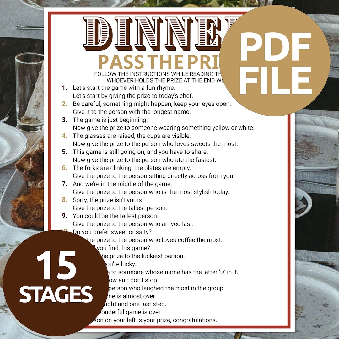 Dinner Party Pass the Prize | Printable Dinner Party Pass the Parcel ...