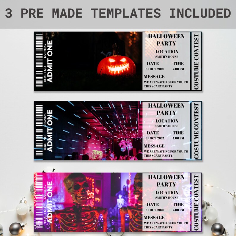 Editable Halloween Ticket Invitation | Halloween Party Ticket ...