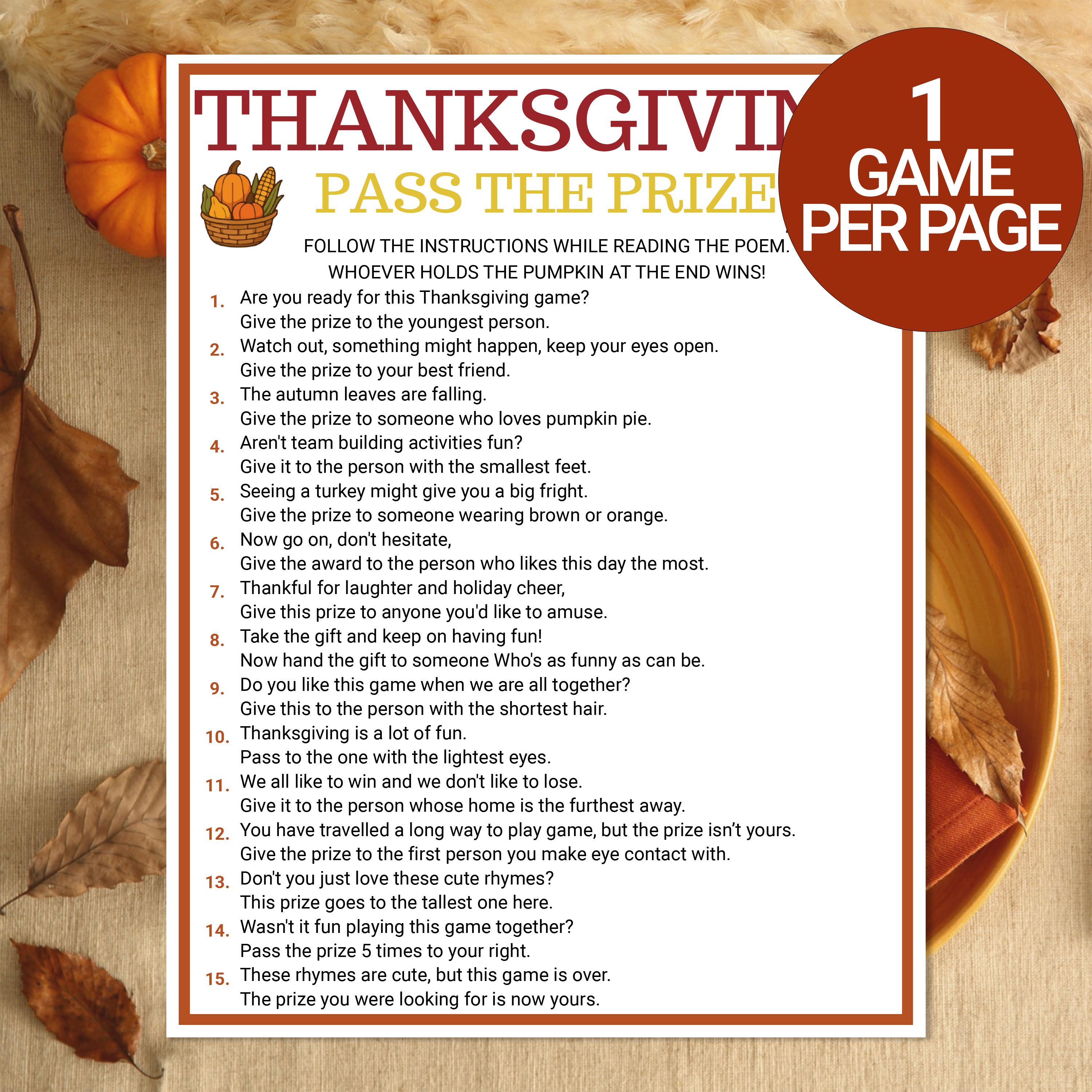Thanksgiving Pass the Prize Game | Thanksgiving Pass the Present Game ...
