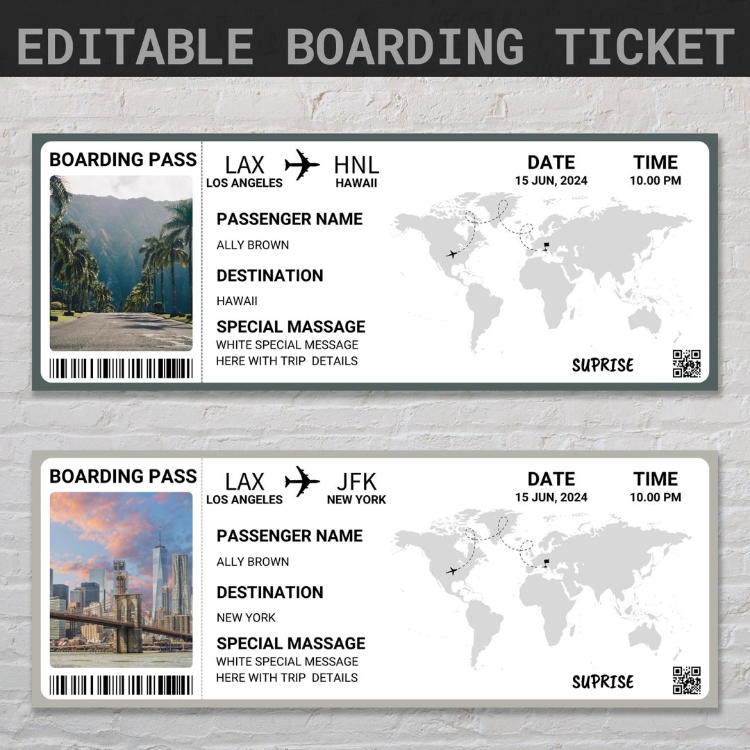 Editable Boarding Pass Template | Printable Airline Ticket | Boarding ...