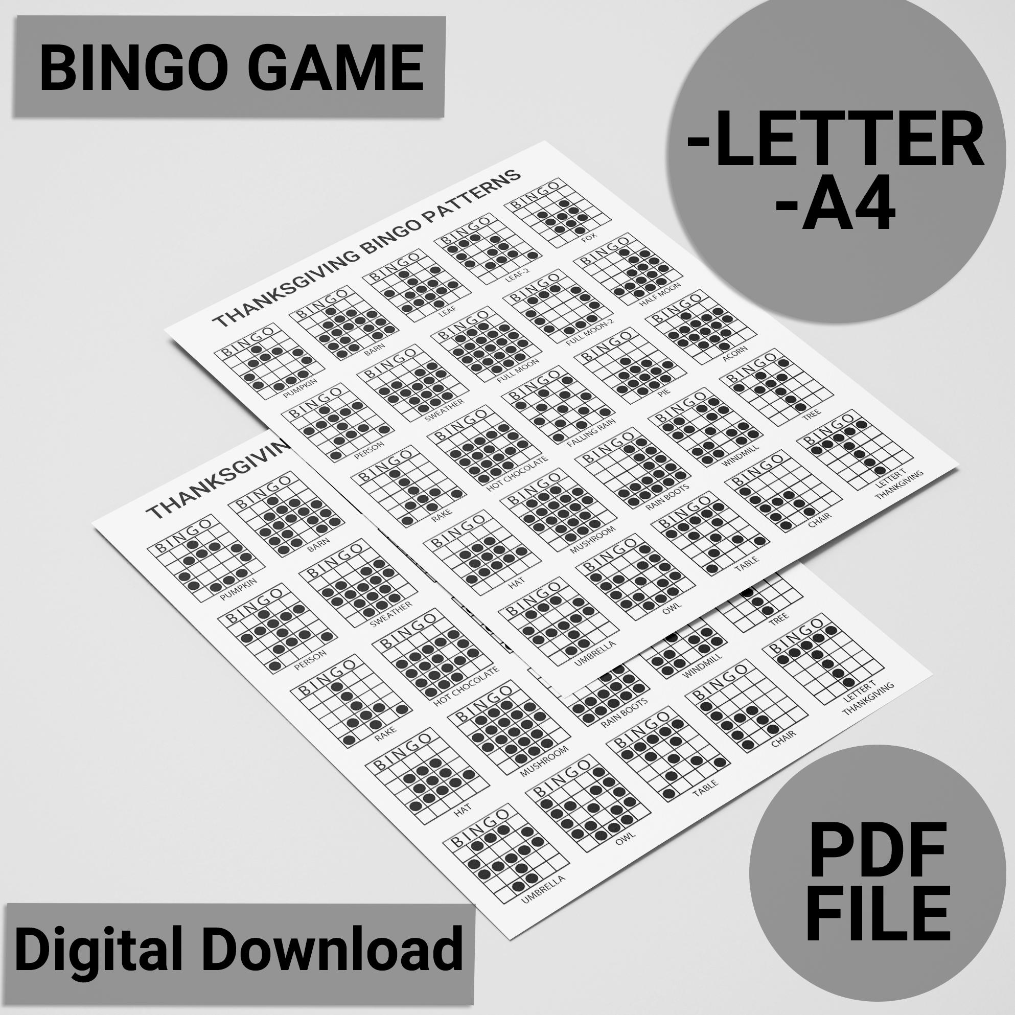 Thanksgiving Bingo Patterns | Printable Thanksgiving Bingo Party Game ...