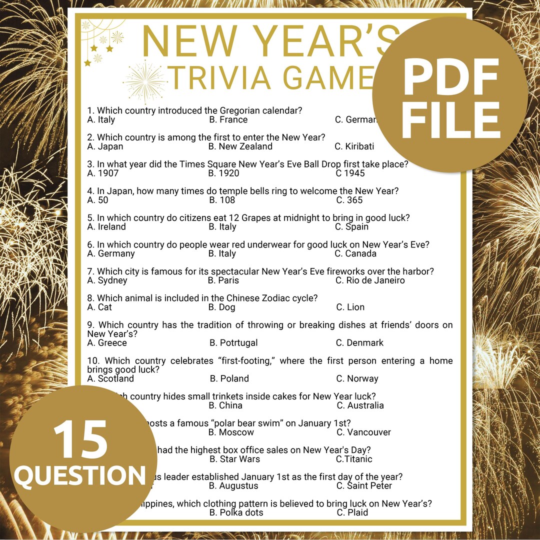 New Years Trivia Game | New Year's Eve Trivia Game | New Years Eve ...