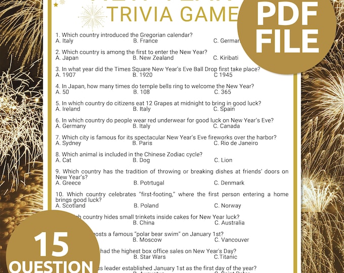 New Years Trivia Game, New Years Eve Trivia Game 2025, Printable New ...