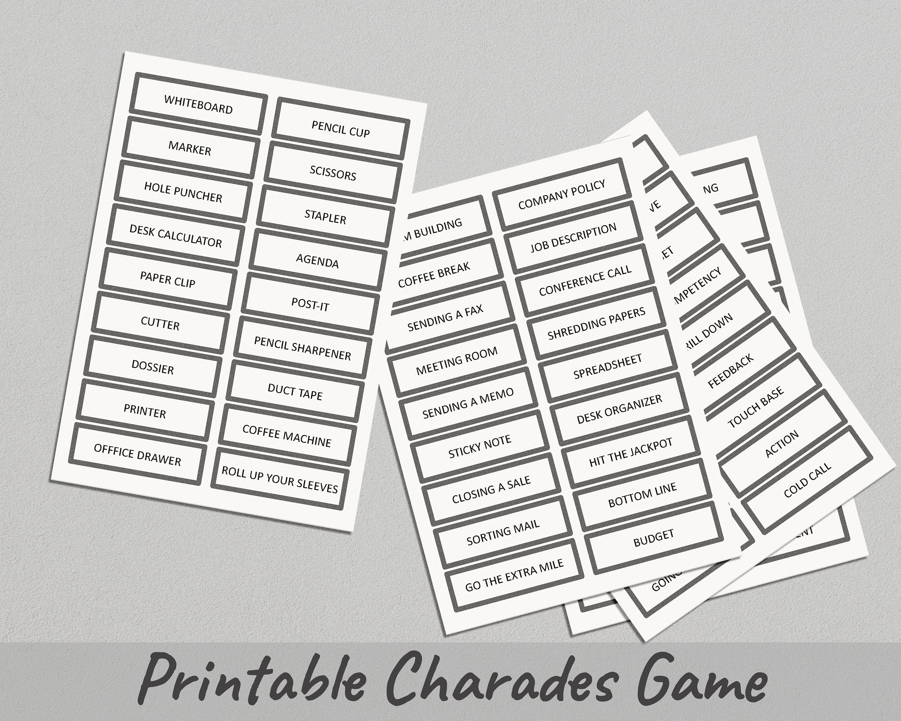 Printable Charades Game | Office Action Charades Cards | Work Group ...