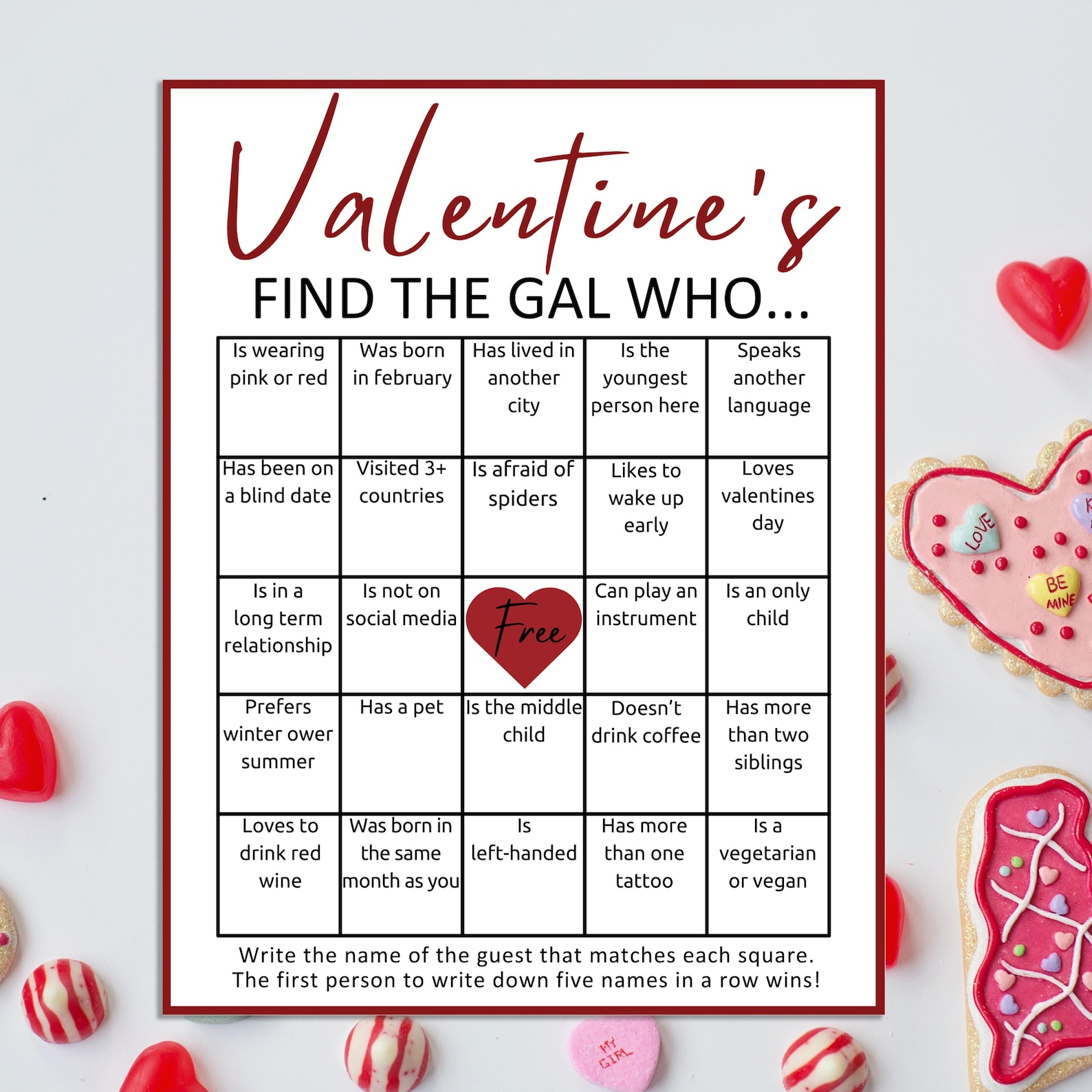 Valentines Day Find the Guest Bingo Game | Valentine's Get to Know You ...