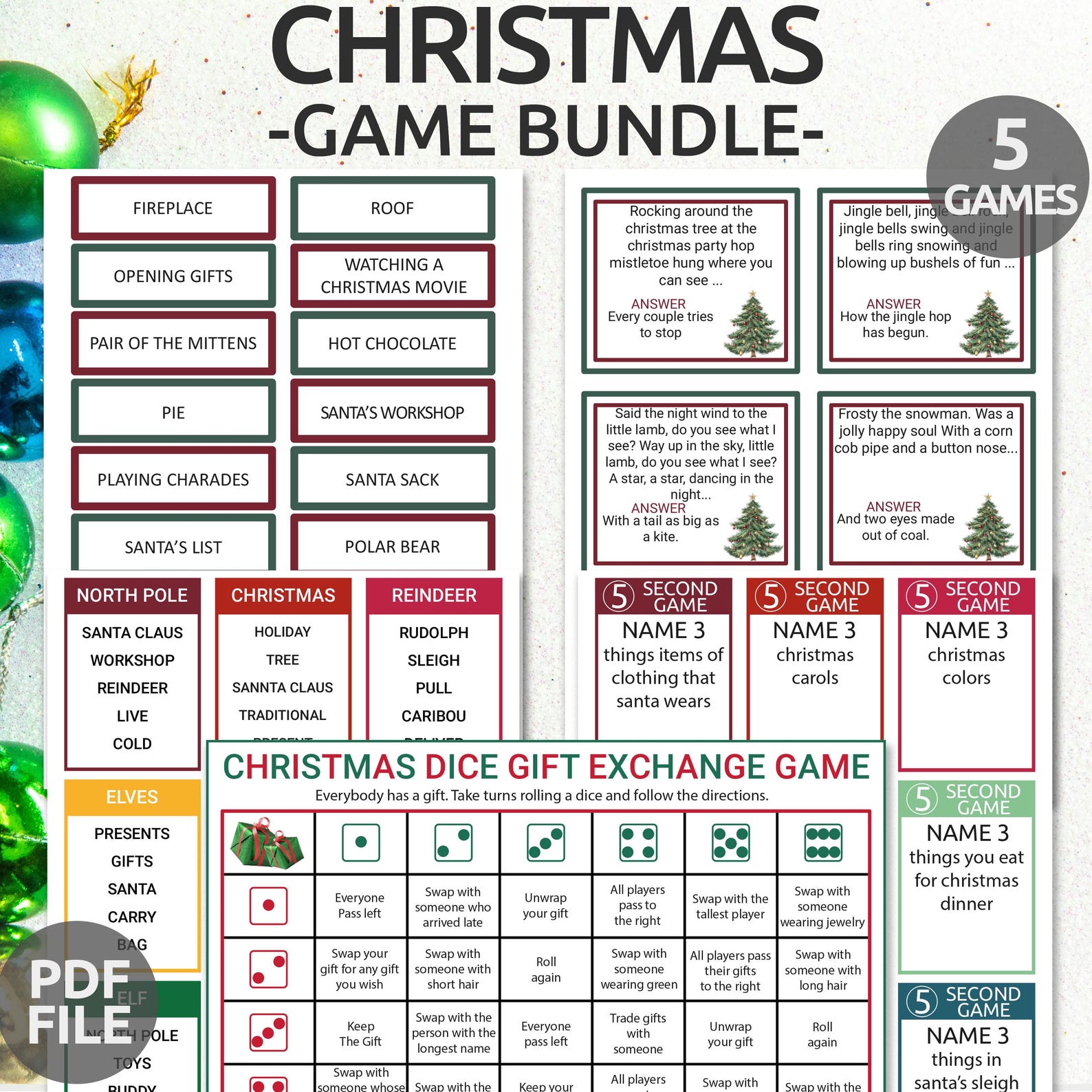Printable Christmas Game Bundle 5 Christmas Party Games Fun Christmas ...
