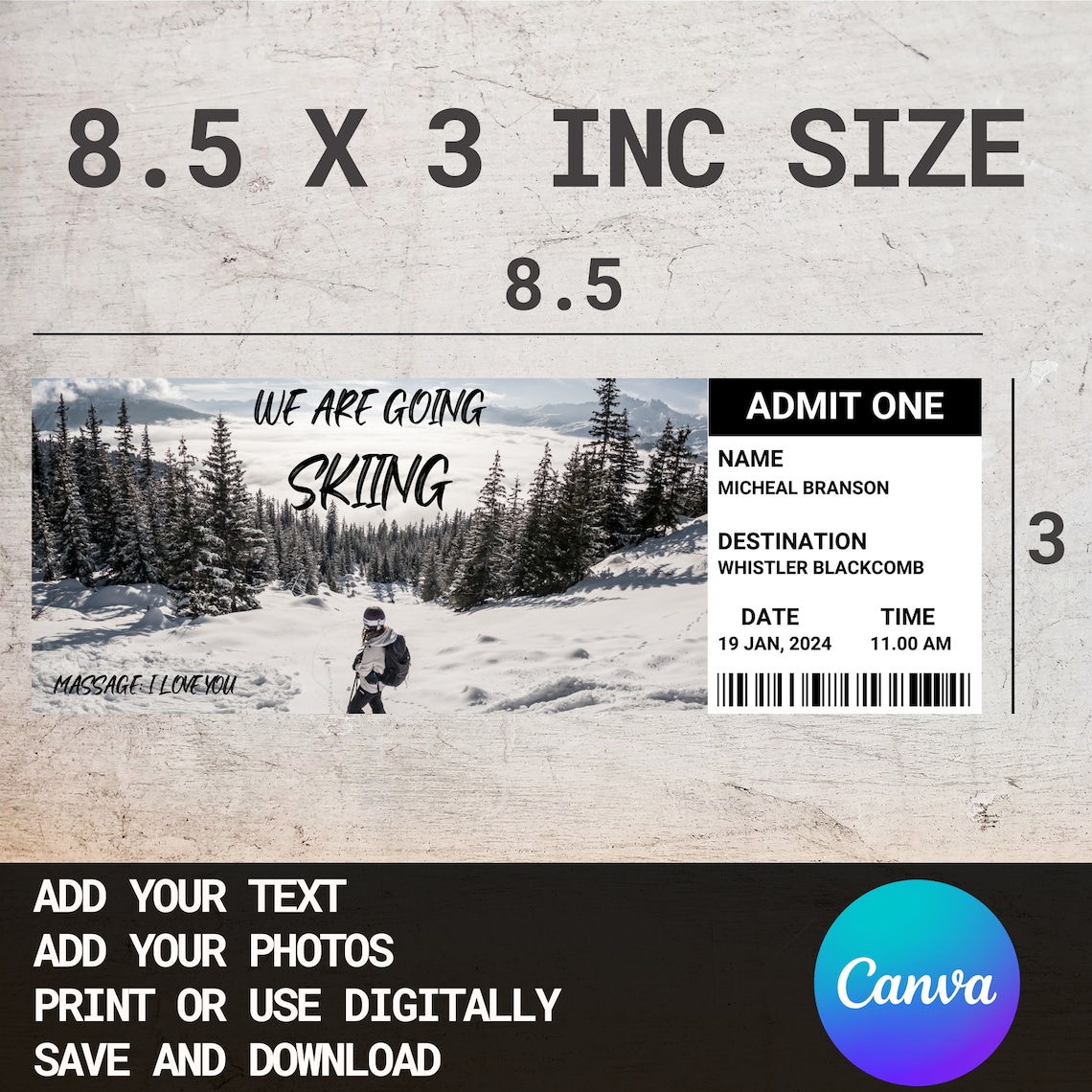 Editable Skiing Pass Ticket Template Skiing Pass Ticket Printable ...
