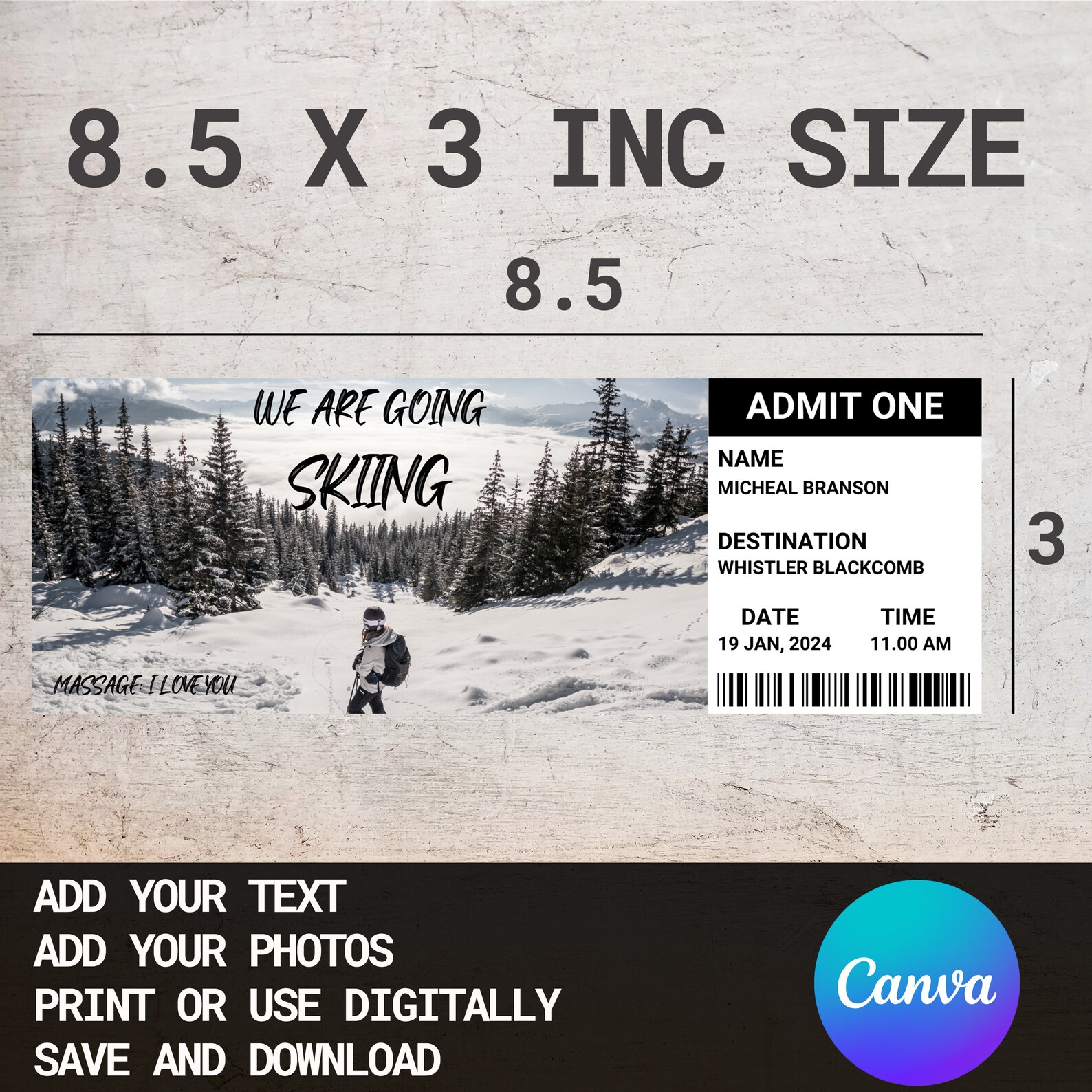 Editable Skiing Pass Ticket Template | Skiing Pass Ticket | Printable ...
