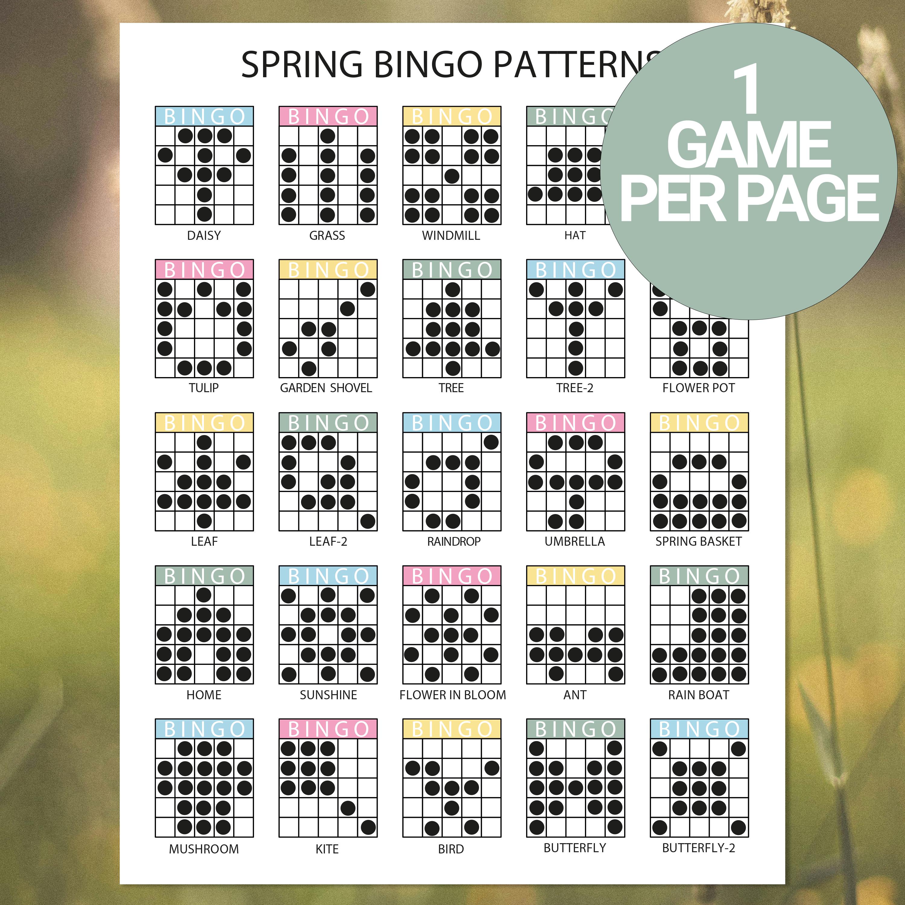 Spring Bingo Pattern | Spring Bingo Cards | Printable Spring Bingo ...