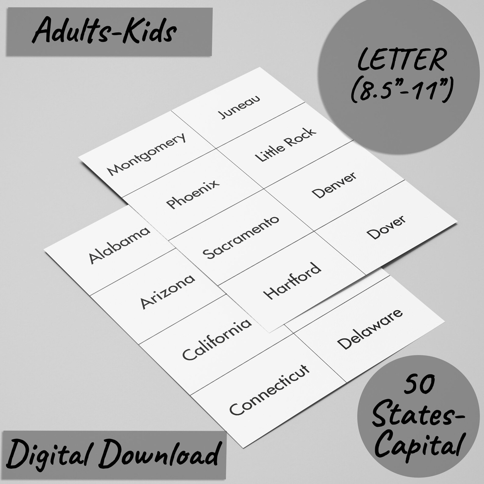 Printable US States and Capitals Flash Cards | Educational Activities ...