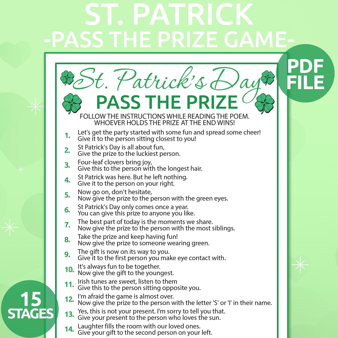 St. Patrick's Pass the Prize Game | St. Patrick Day Games | Printable ...