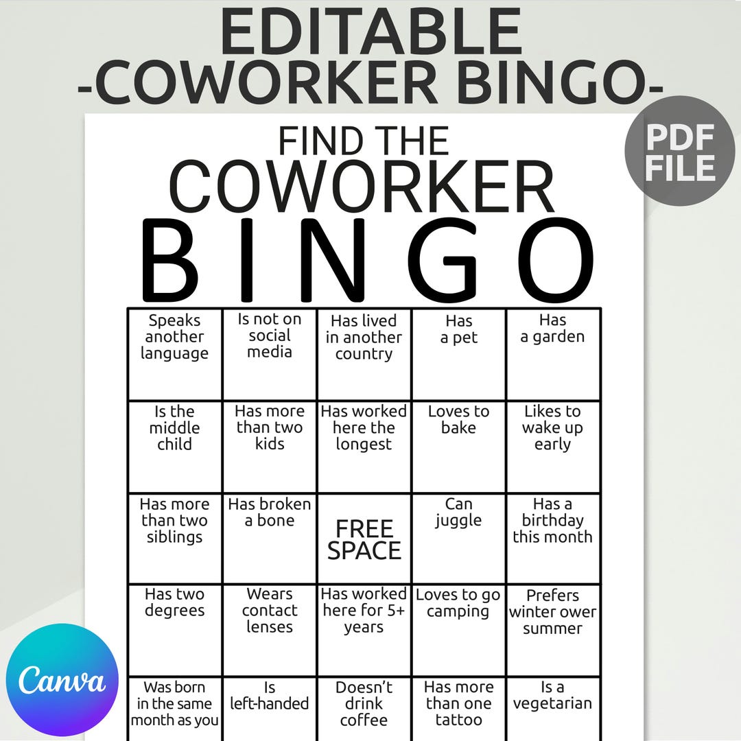 Editable Coworker Bingo | Find Someone Who Bingo Game | Team Building ...