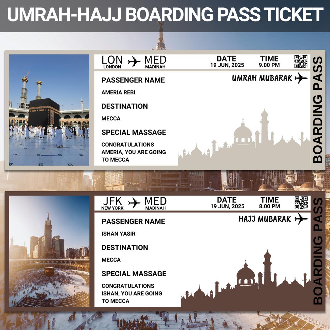 Hajj Boarding Pass | Editable Umrah Mubarak Boarding Pass | Editable ...