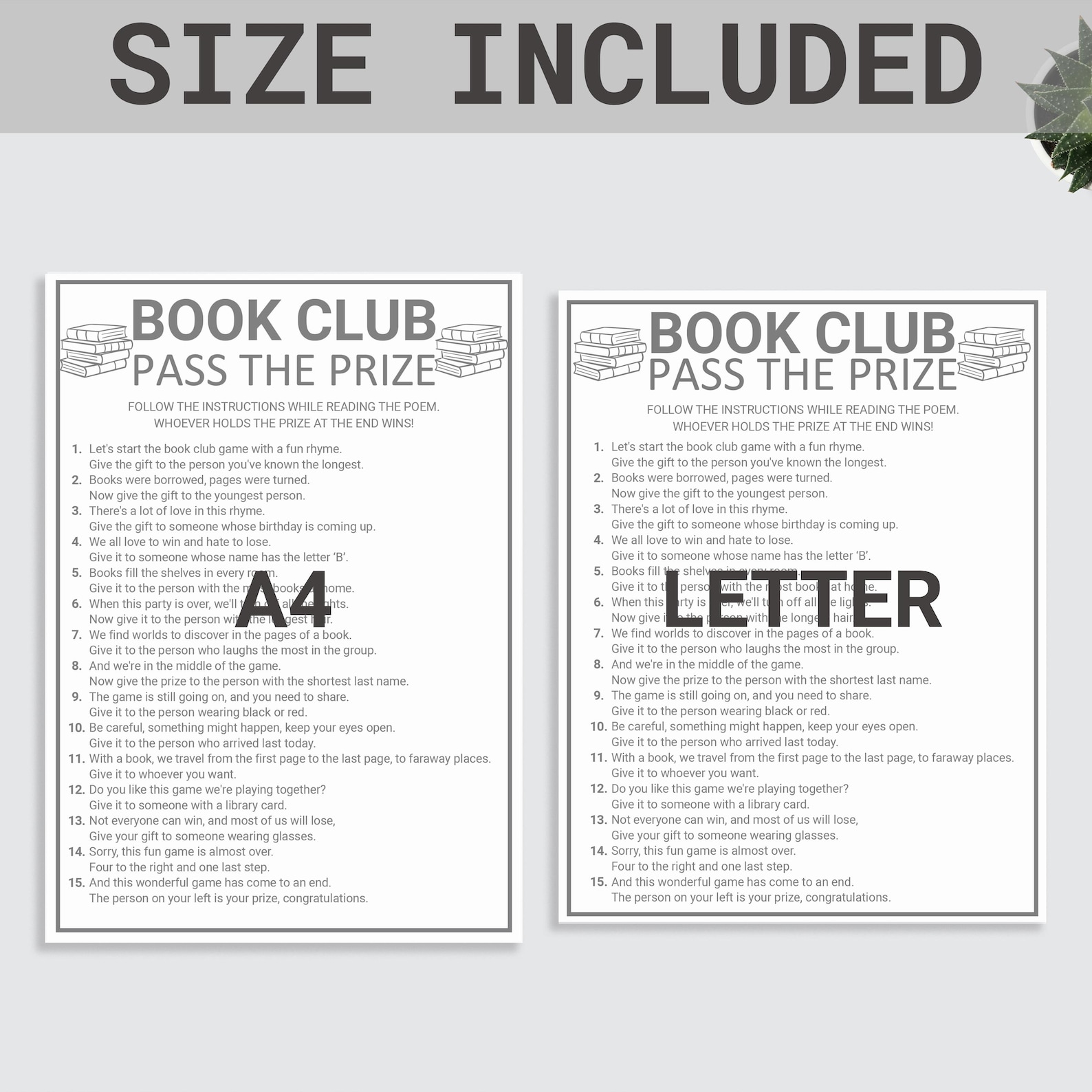 Book Club Pass the Prize Game | Book Club Pass the Gift Game ...