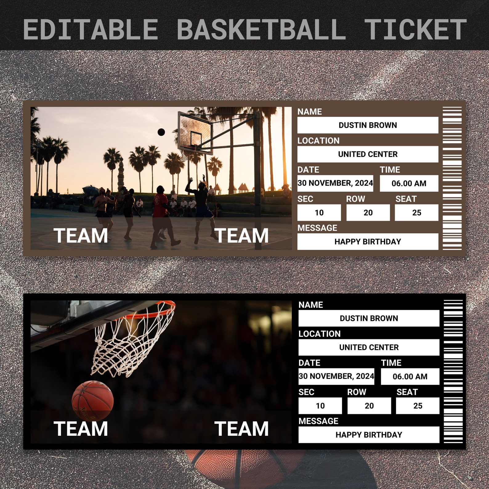 Custom Basketball Tickets Printable Basketball Tickets Canva Template ...