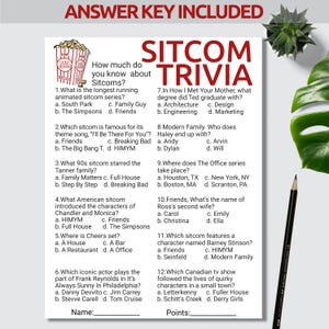 TV Sitcom Trivia Game | Printable Sitcom Trivia | Television Trivia ...