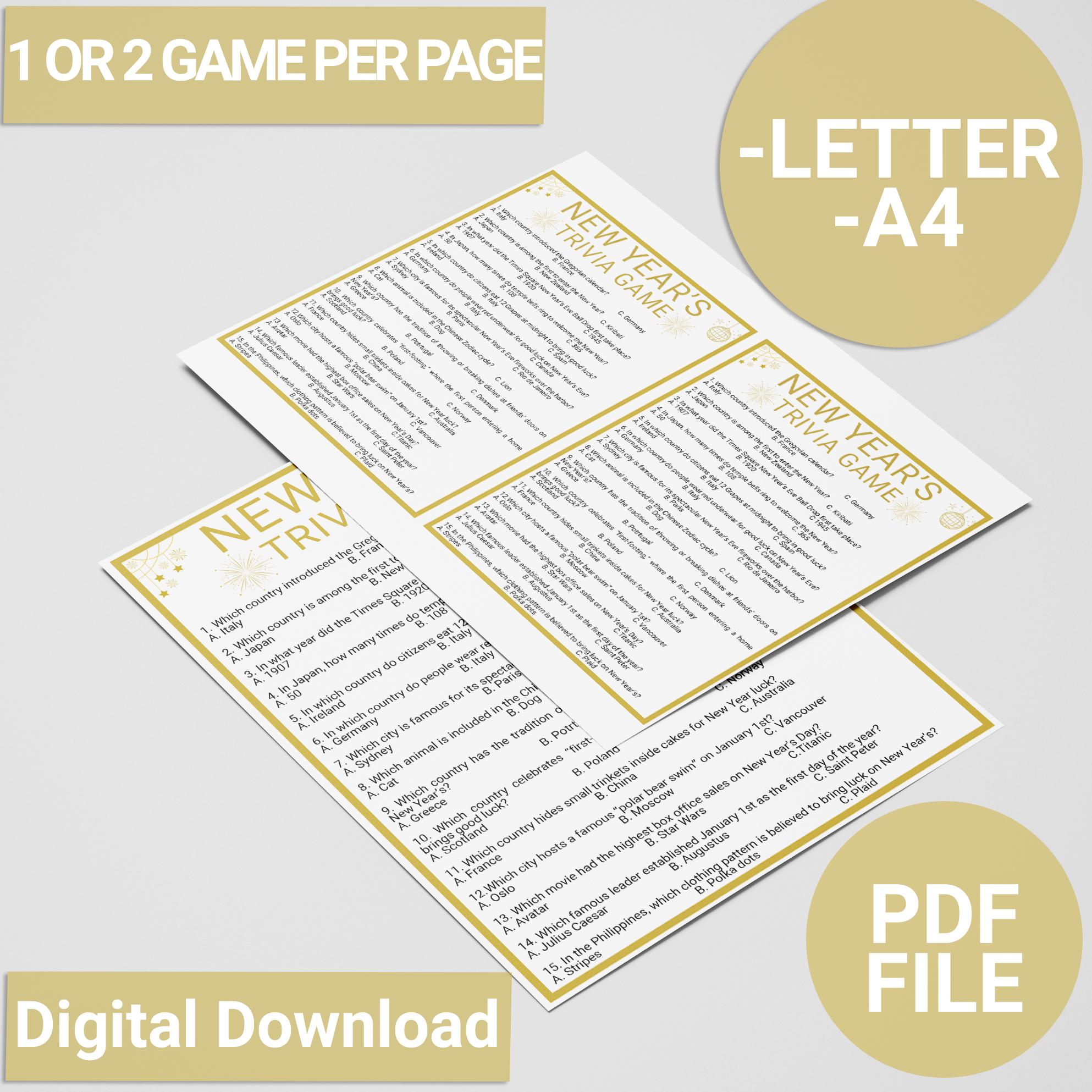 New Years Trivia Game | New Year's Eve Trivia Game | New Years Eve ...