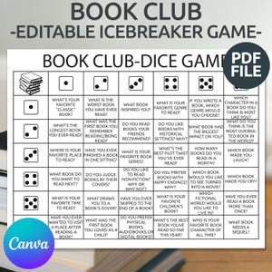 Book Club Dice Game | Printable Book Lover Game | Editable Book Club ...