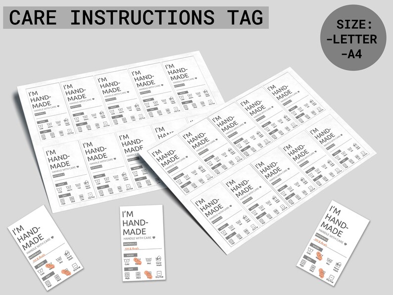 Printable Care Tags Labels Washing Instructions Card Apparel Care ...