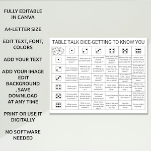 Editable Dicebreaker Roll and Tell Game | Table Talk Dice | Editable ...