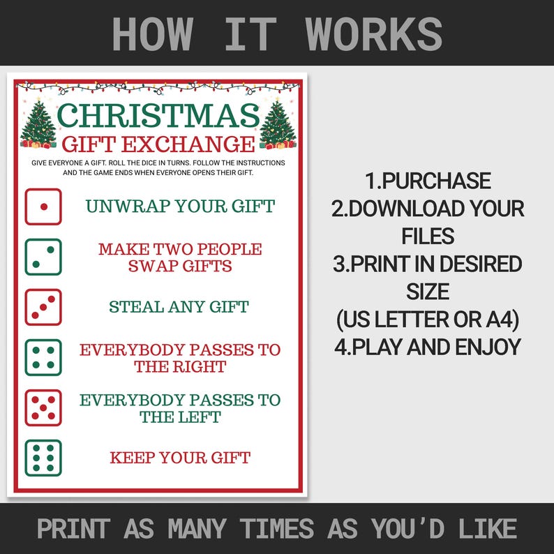 Christmas Gift Exchange Dice Game | Printable Christmas Party Group ...