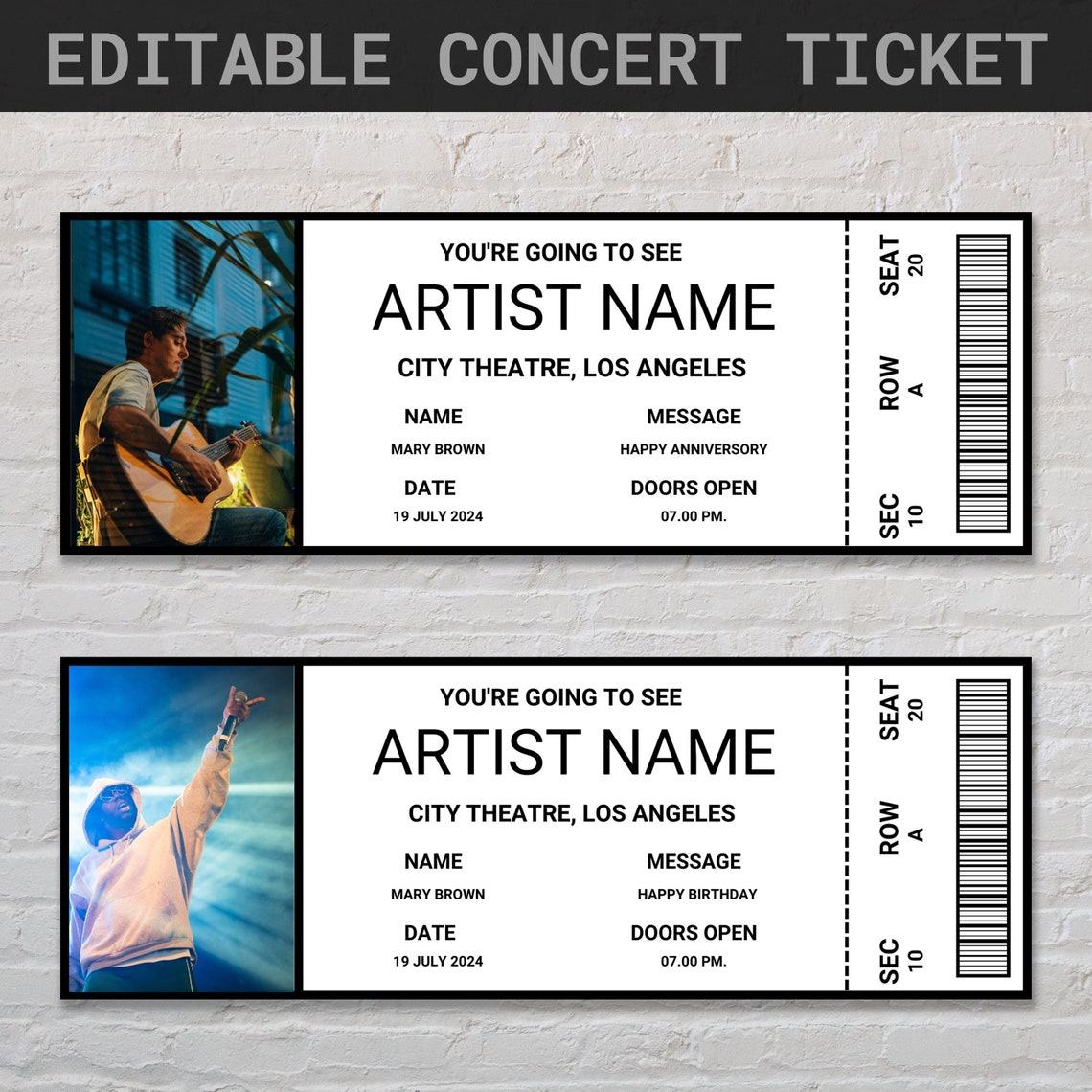 Editable Concert Ticket Template Custom Concert Ticket Personalized ...