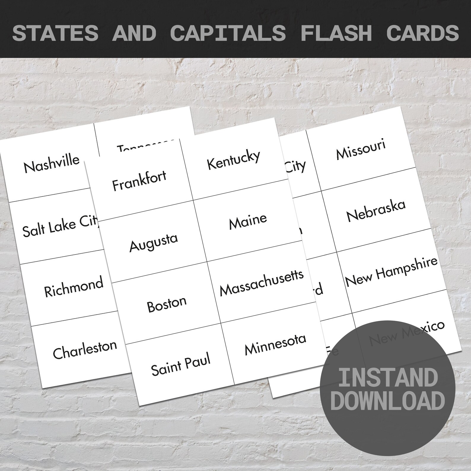 Printable US States and Capitals Flash Cards | Educational Activities ...