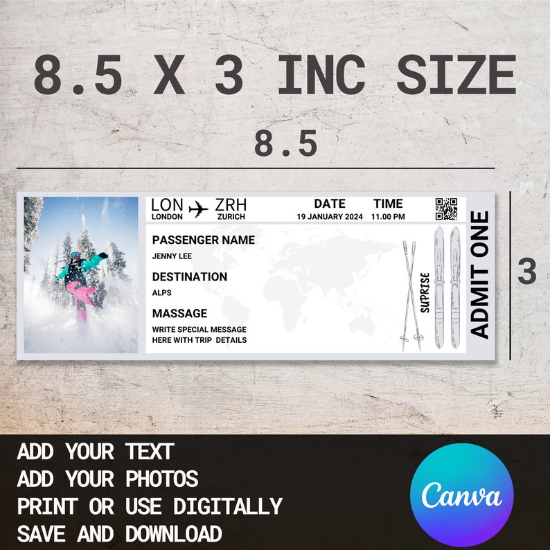 Editable Skiing Pass Ticket Template | Skiing Pass Ticket | Printable ...