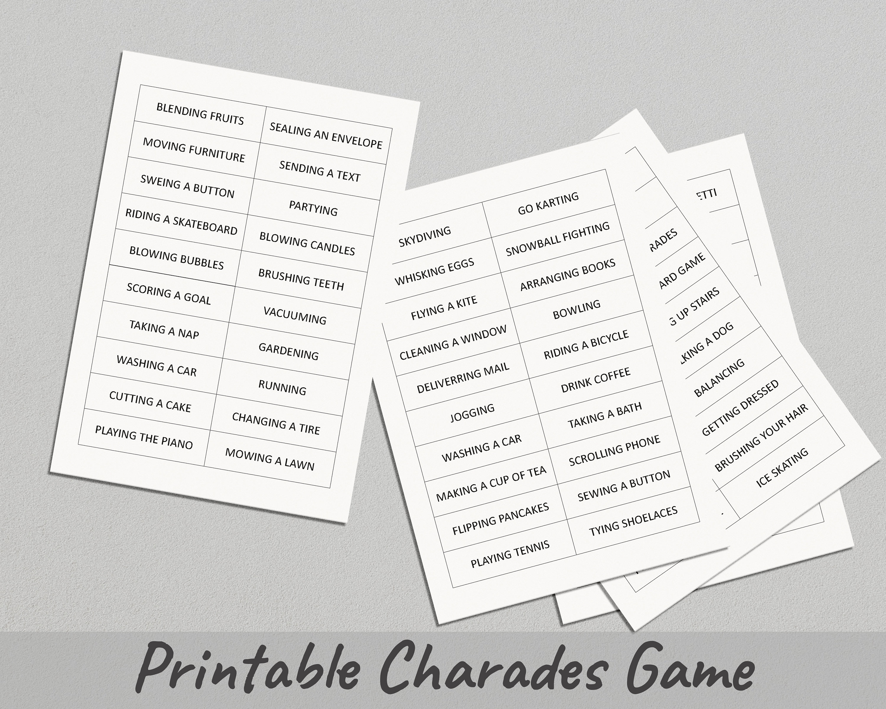 Printable Charades Game | Family Charades Game | Printable Charades for ...