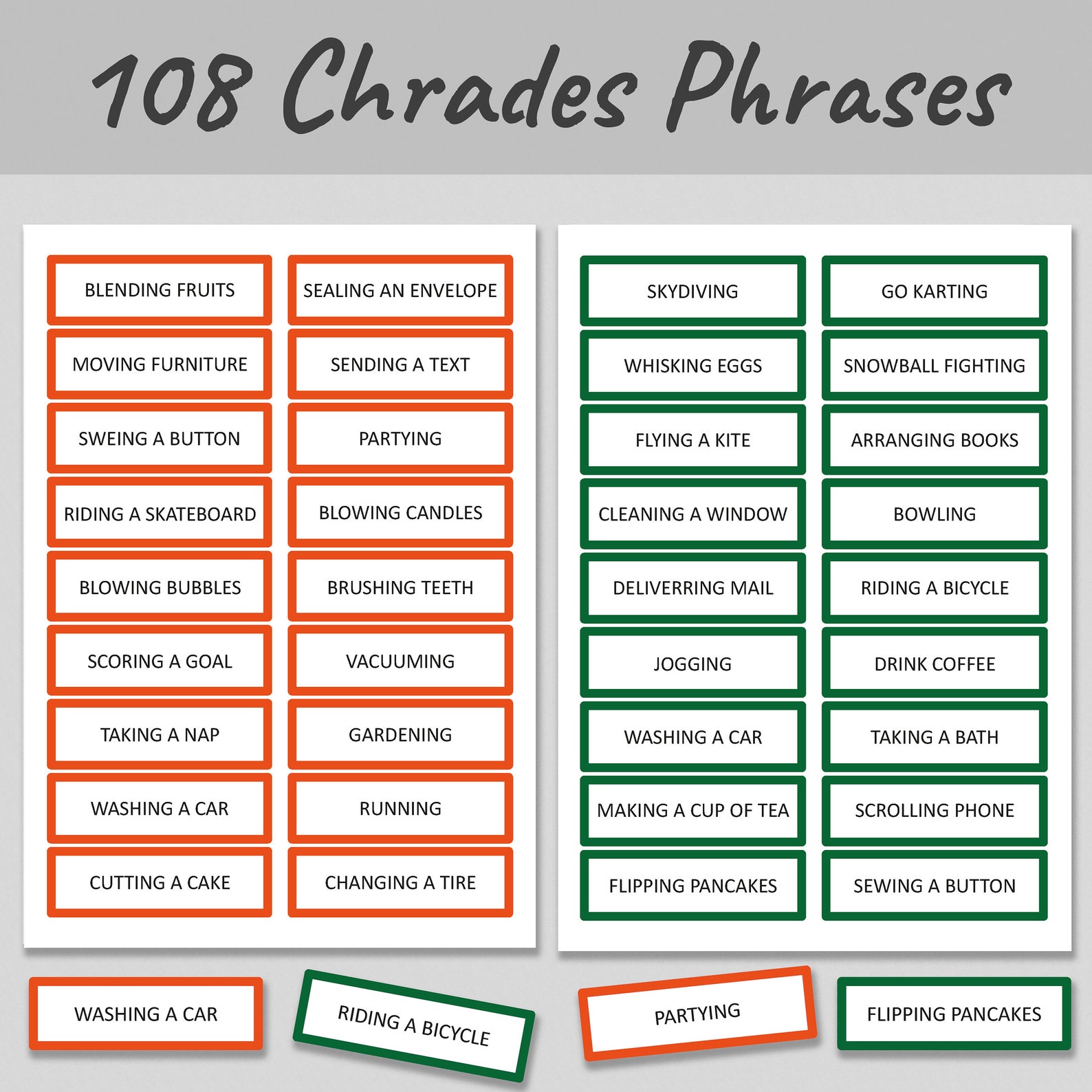 Printable Charades Game | Family Charades Game | Printable Charades for ...