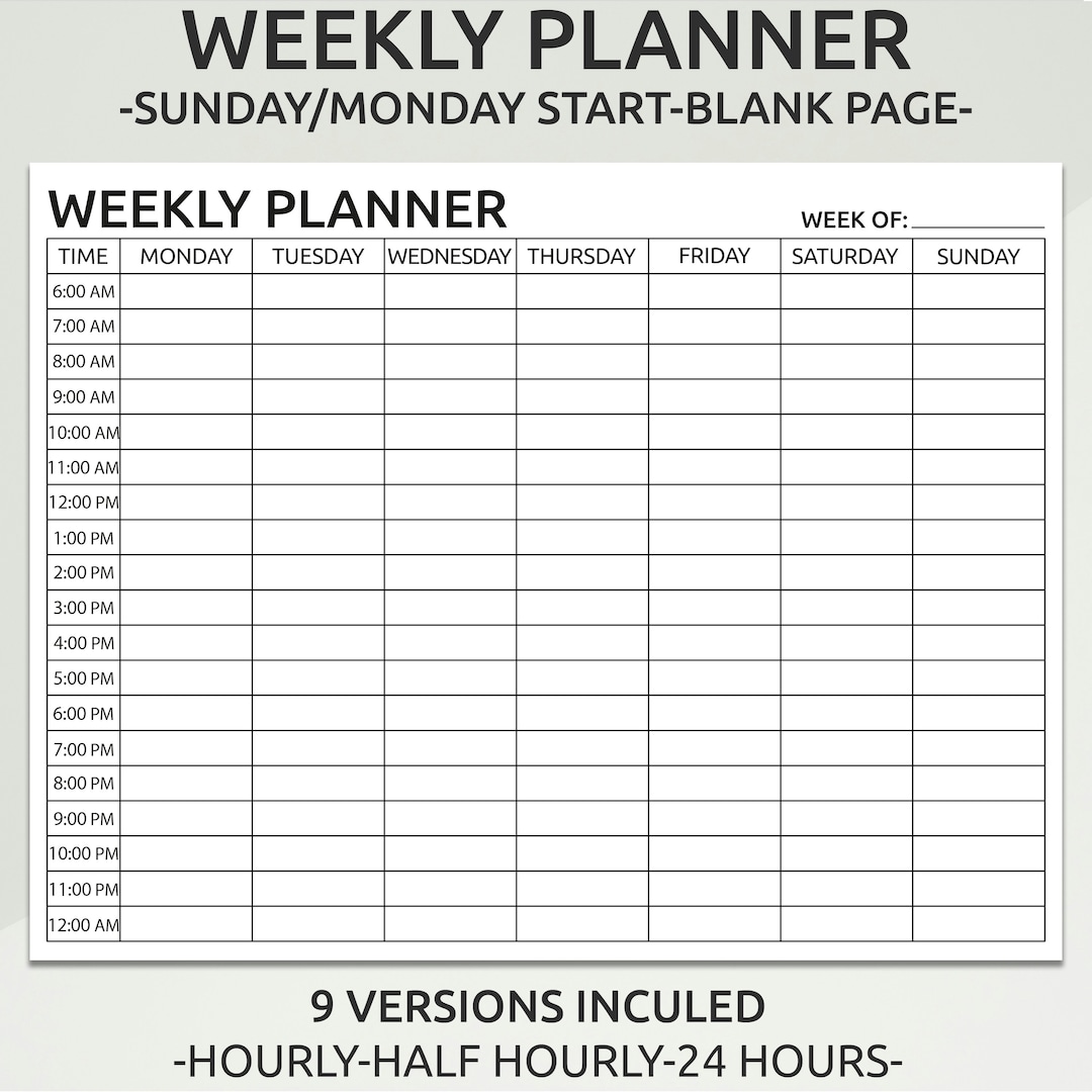 Printable Weekly Planner | Weekly Schedule | Hourly Weekly Planner ...