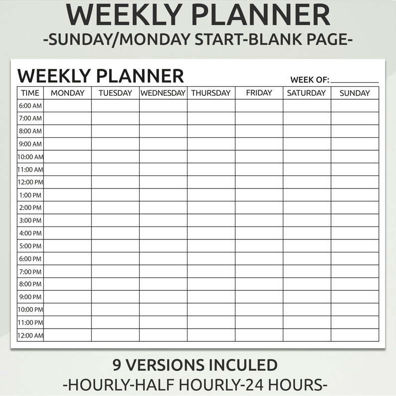 Printable Weekly Planner | Weekly Schedule | Hourly Weekly Planner ...