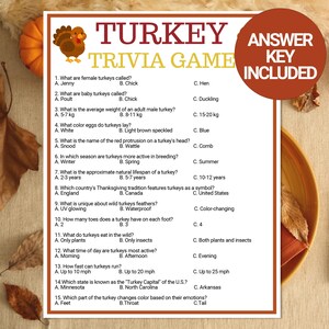 Turkey Trivia Game | Thanksgiving Party Game | Thanksgiving Trivia Quiz ...