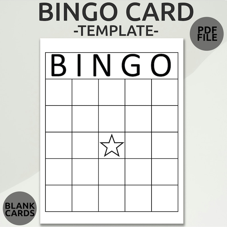 Blank Bingo Card Template | Fun Bingo Party Game | Printable Bingo Game ...