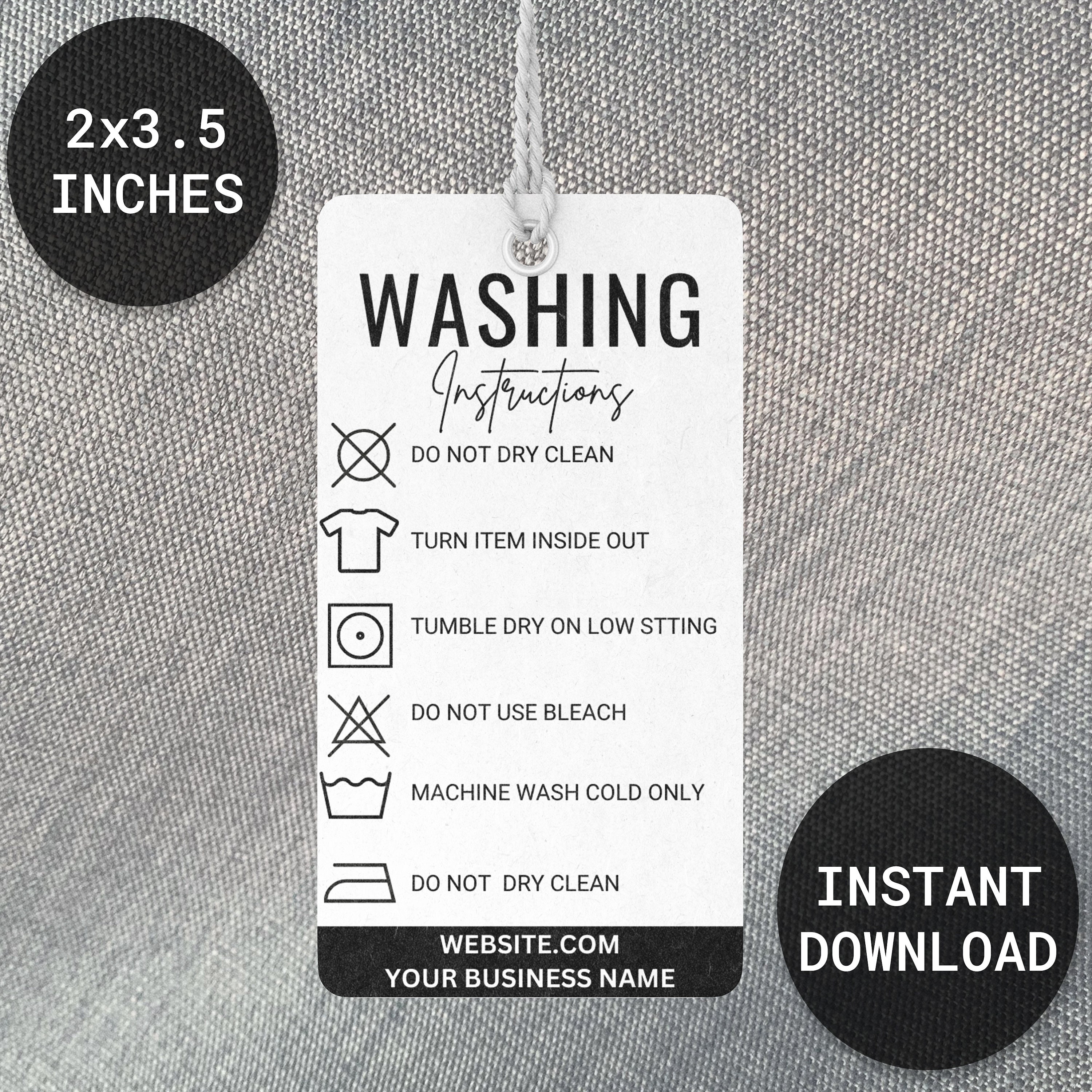 Editable Washing Instructions Card Template Printable Clothing Care ...