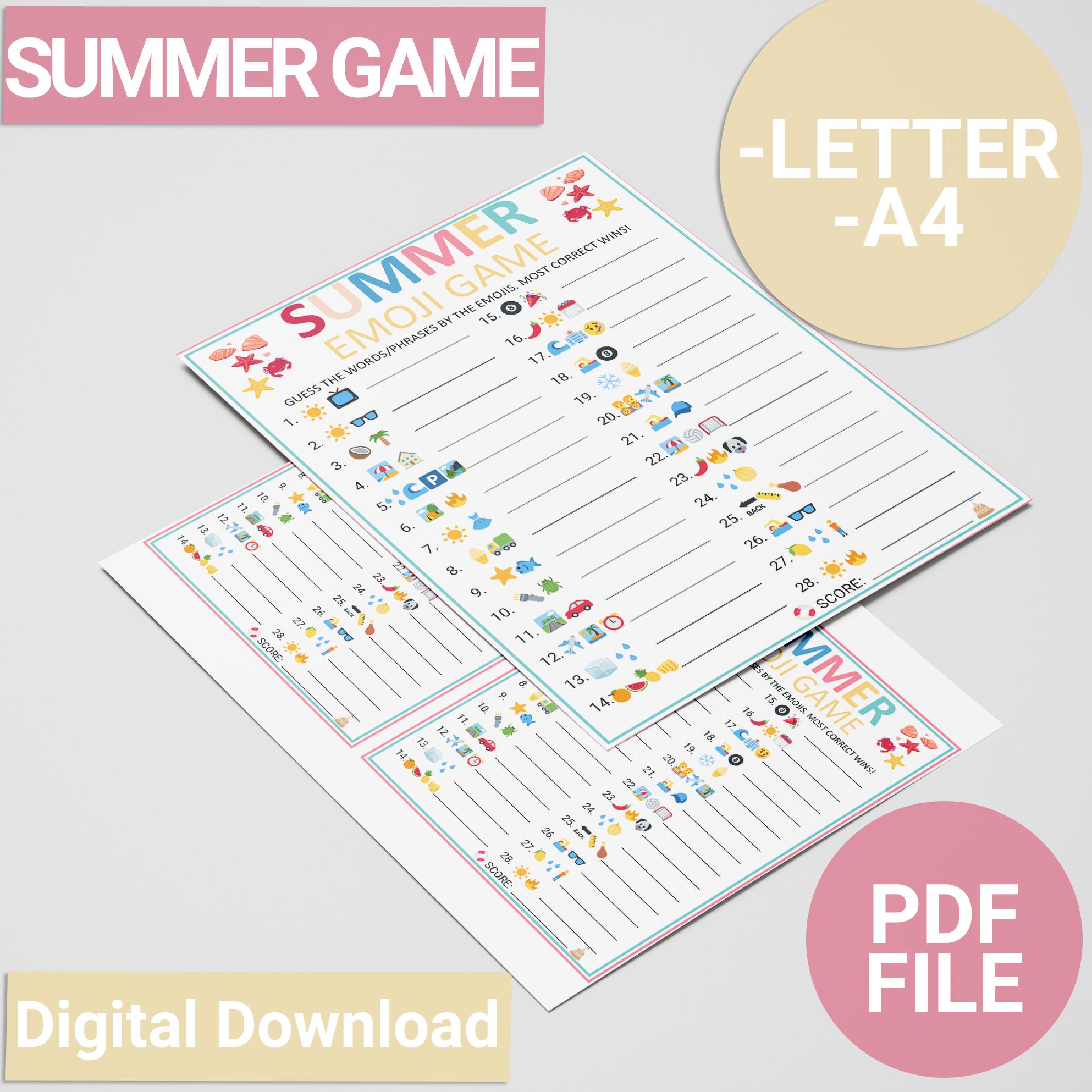 Summer Emoji Game | Summer Emoji Pictionary Game | Printable Summer ...