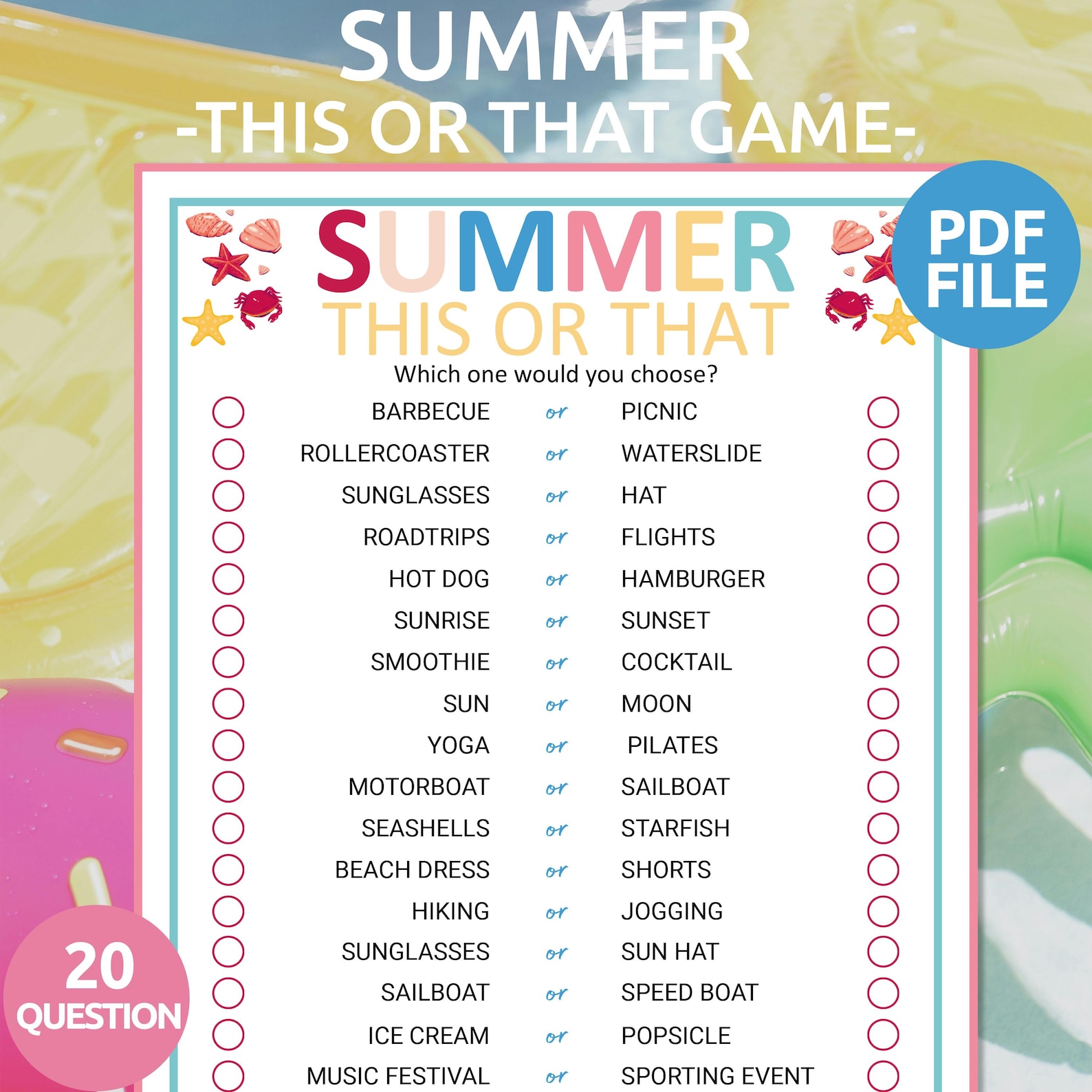 Summer This or That Game | Summer Games | Summer Activities | Printable ...